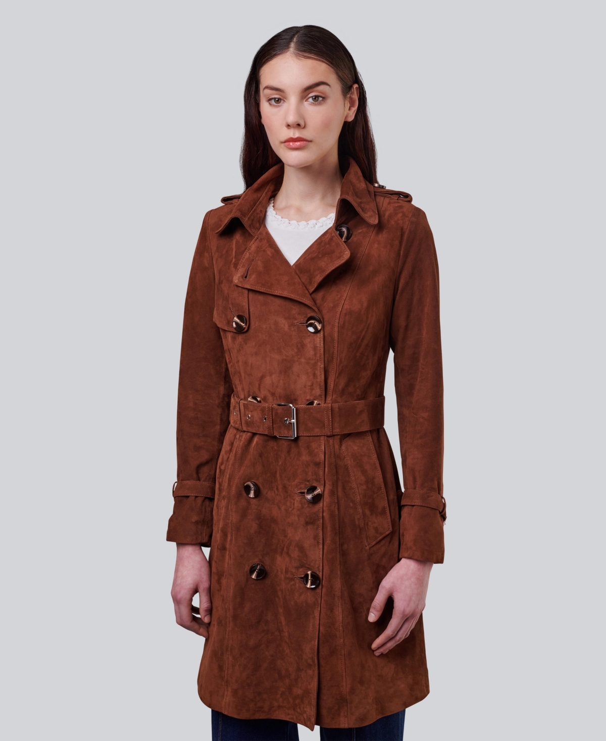Click here for Furniq Uk Womens Leather Trench Coat - Chestnut prices