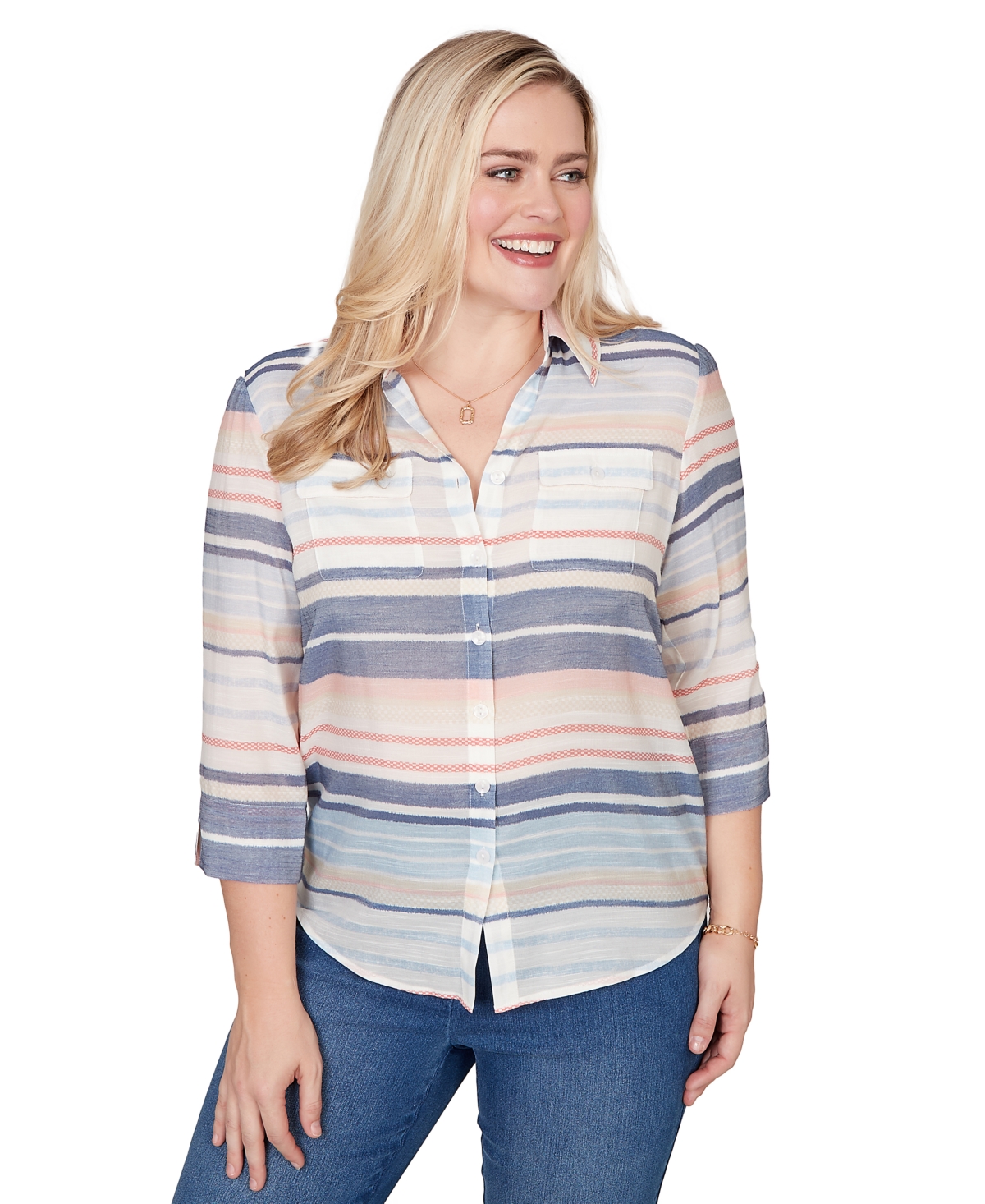 Click here for Alfred Dunner Petite Stripe Button-Front Collared... prices