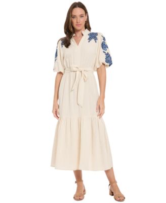 Click here for London Times Womens Ruffle Neck Bubble Embroidered... prices