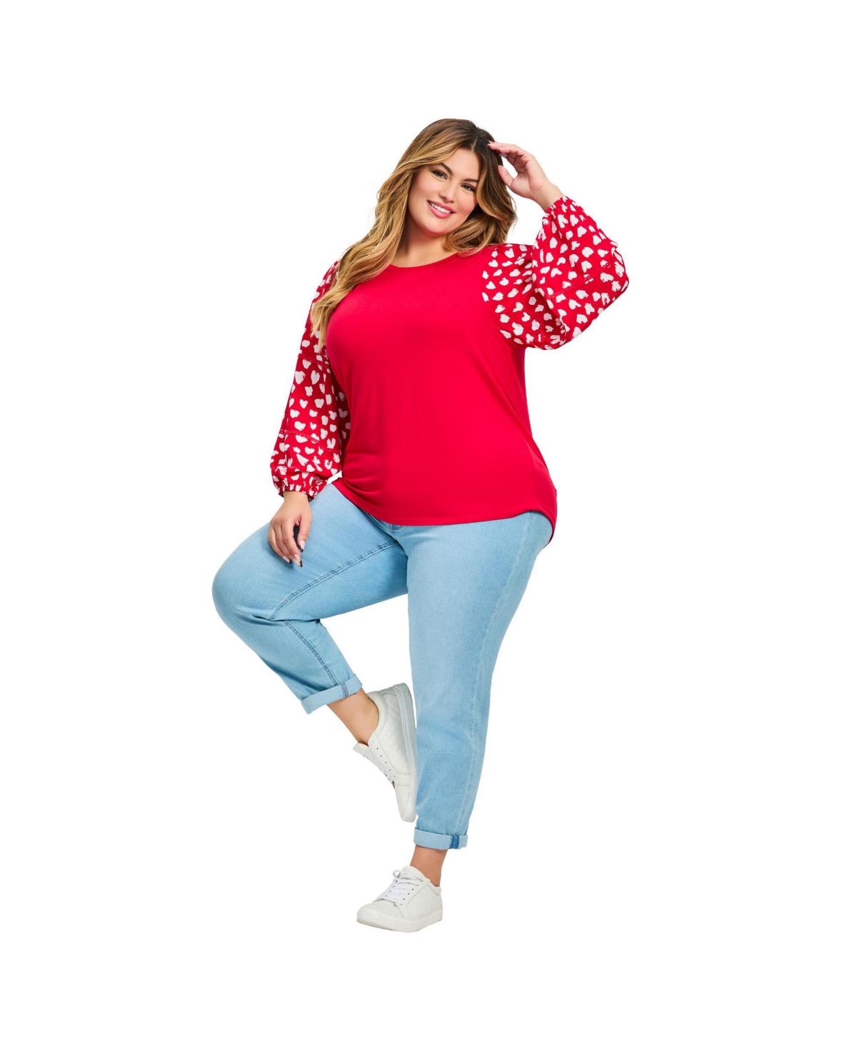 Click here for Avenue Womens Mix Media Heart Sleeve Top - Red prices
