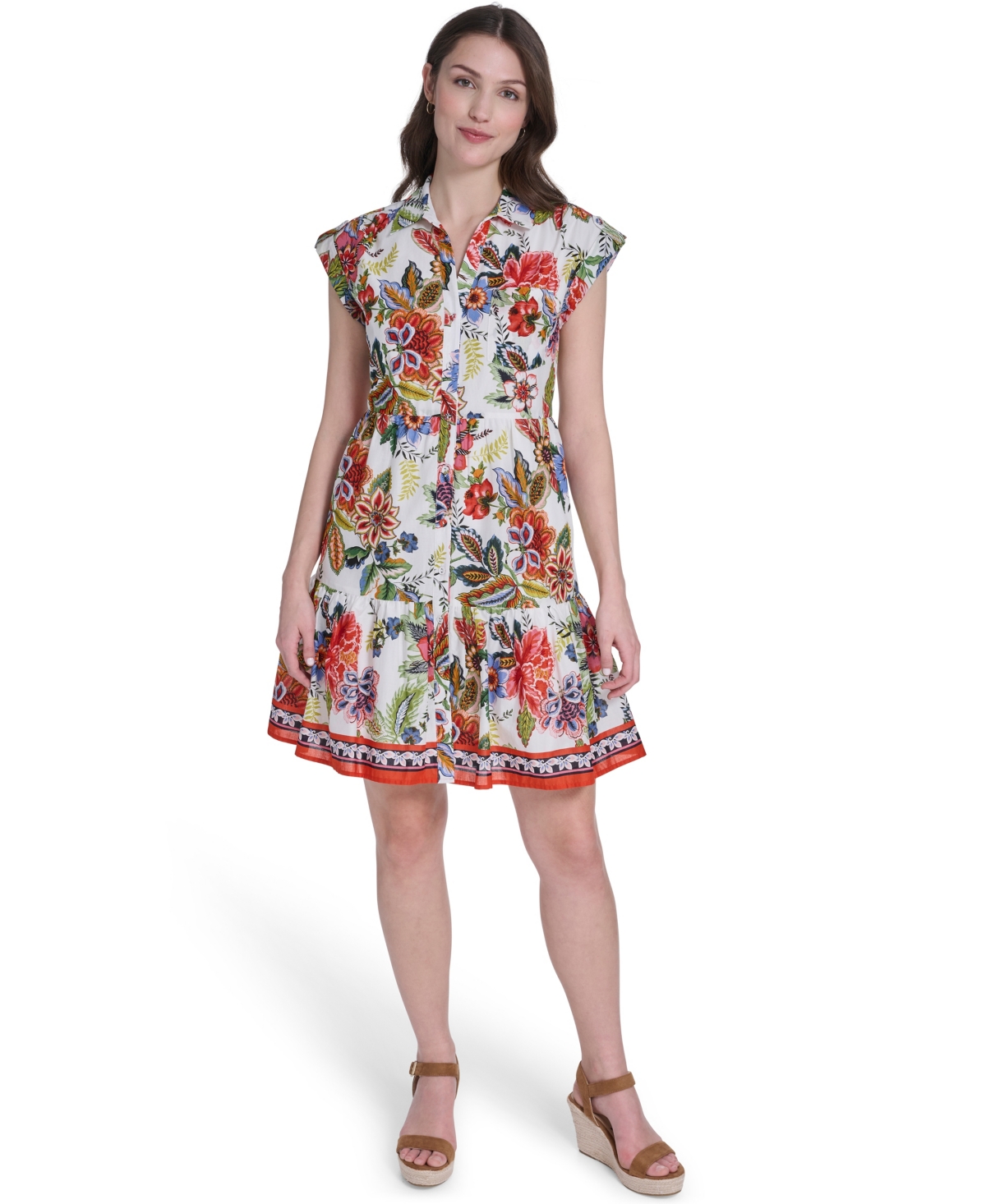 Click here for Eliza J Womens Printed Folded Cap-Sleeve Short Dre... prices