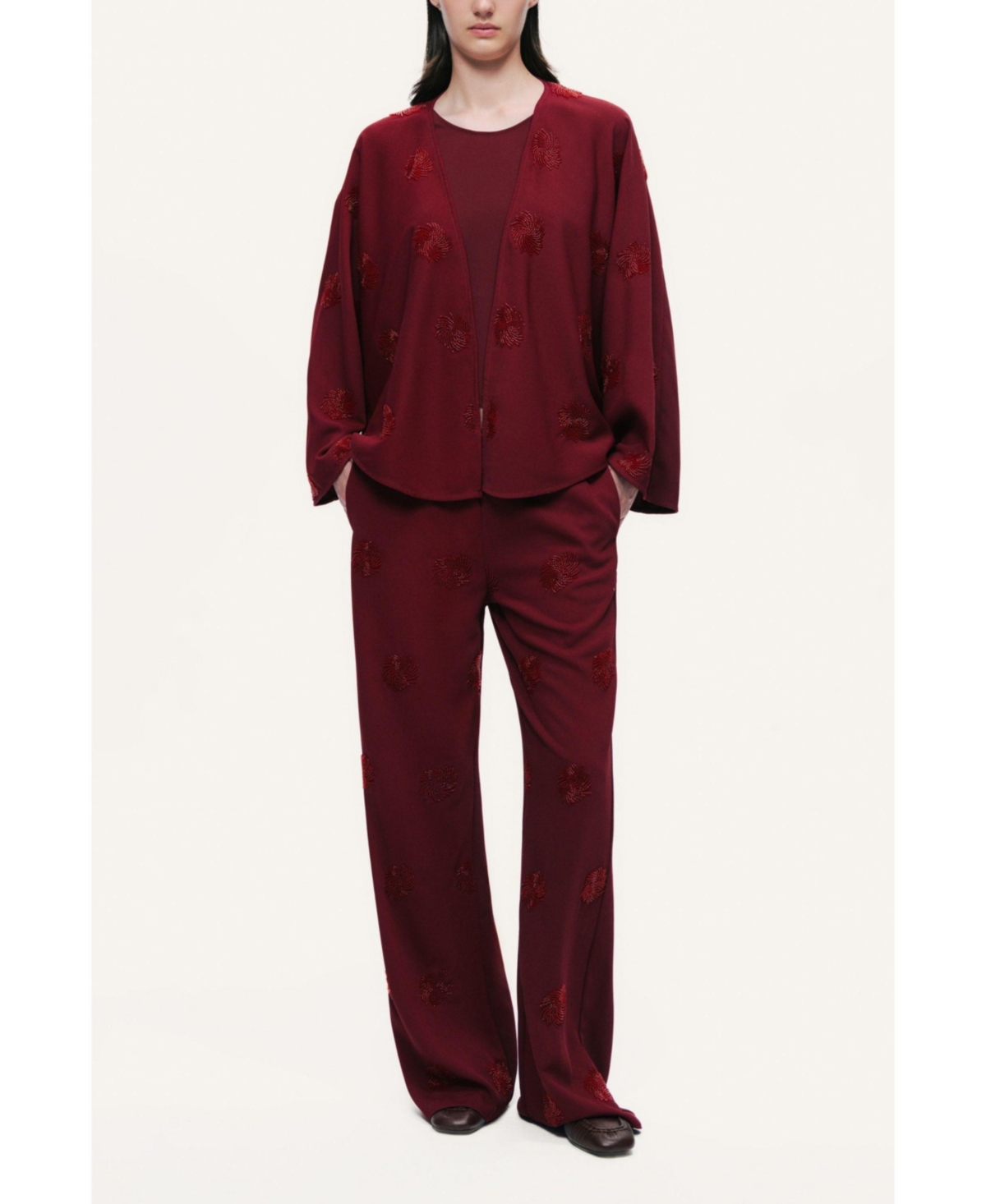 Click here for Nocturne Womens Embellished Bootcut Pants - Burgun... prices