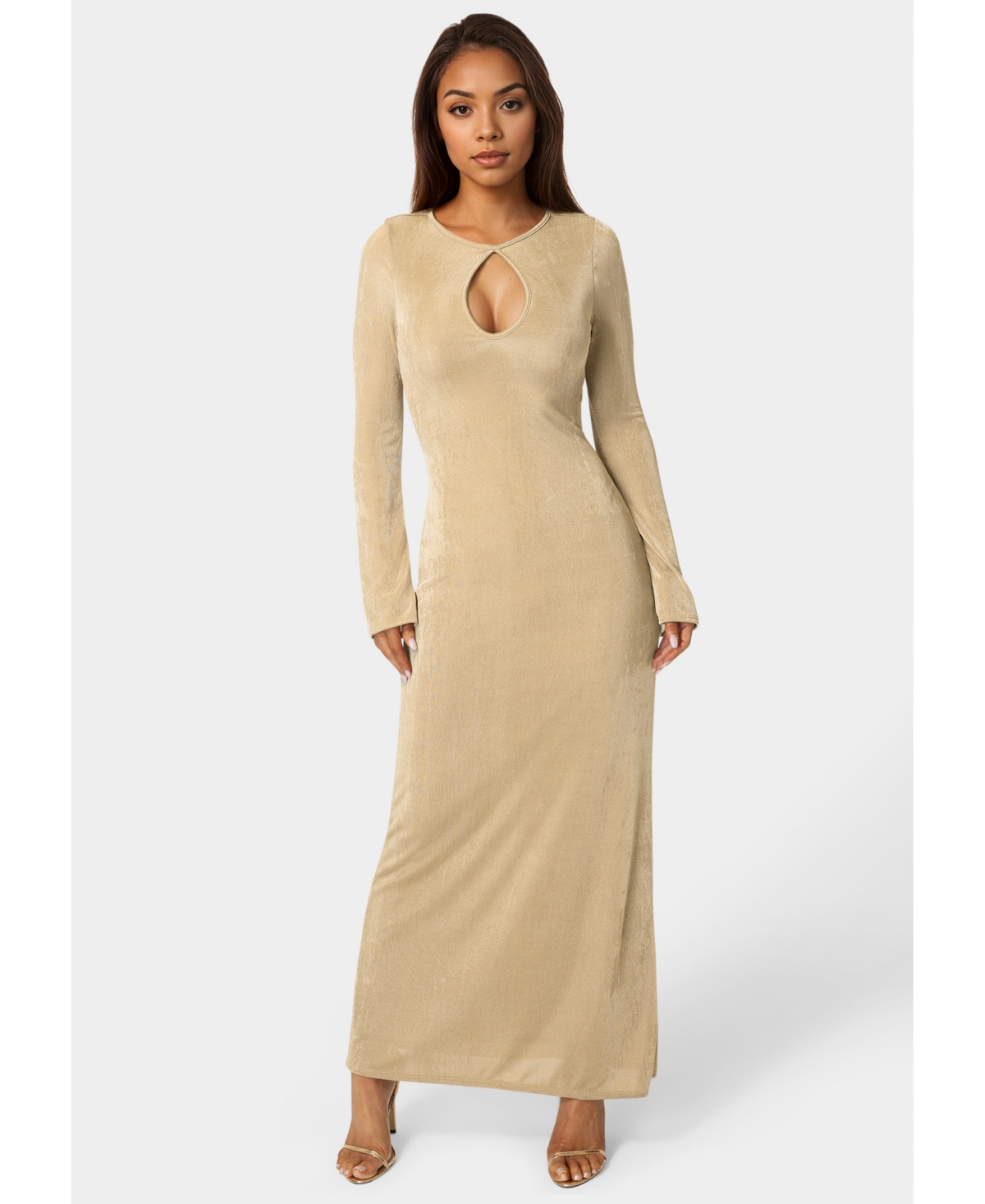 Click here for Bebe Womens Long Sleeve Open Neck Slinky Maxi Dres... prices
