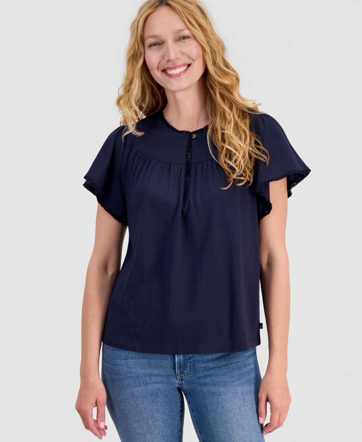 Click here for Nautica Womens Flutter-Sleeve Crewneck Tee - Night... prices