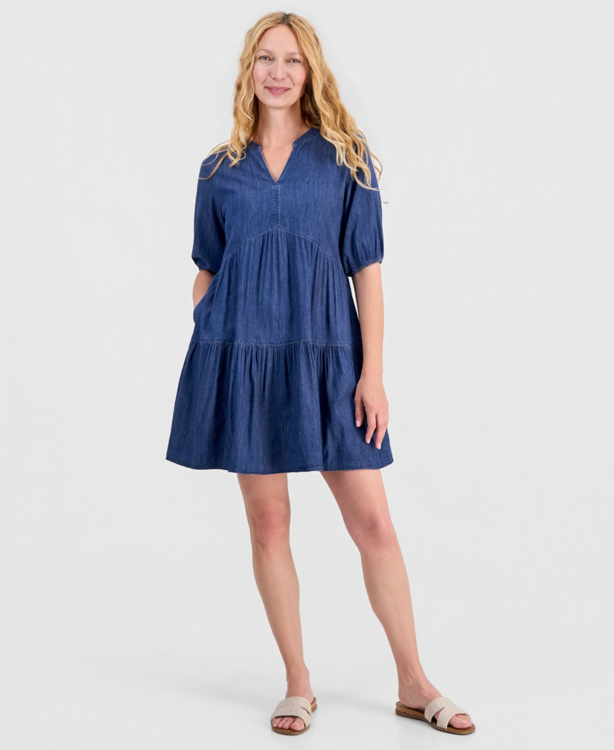 Click here for Nautica Womens Tiered Chambray A-Line Dress - Ws 0... prices