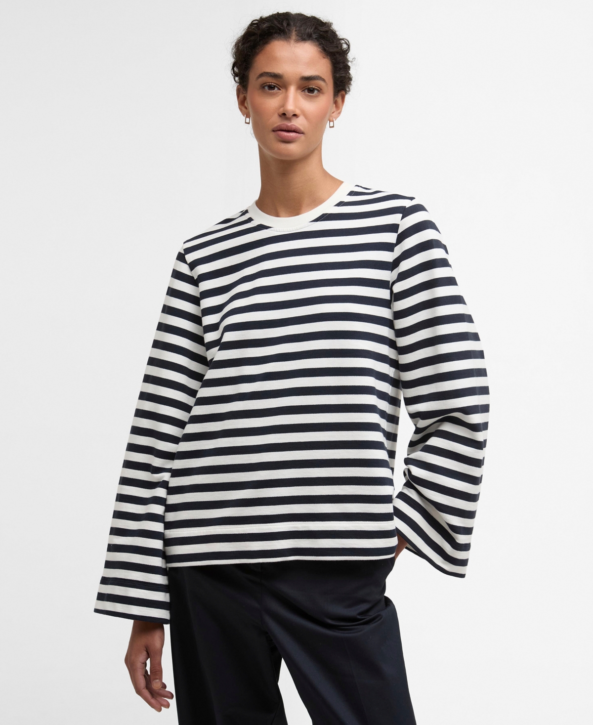 Click here for Barbour Womens Layla Striped Sweatshirt - Cloud/da... prices