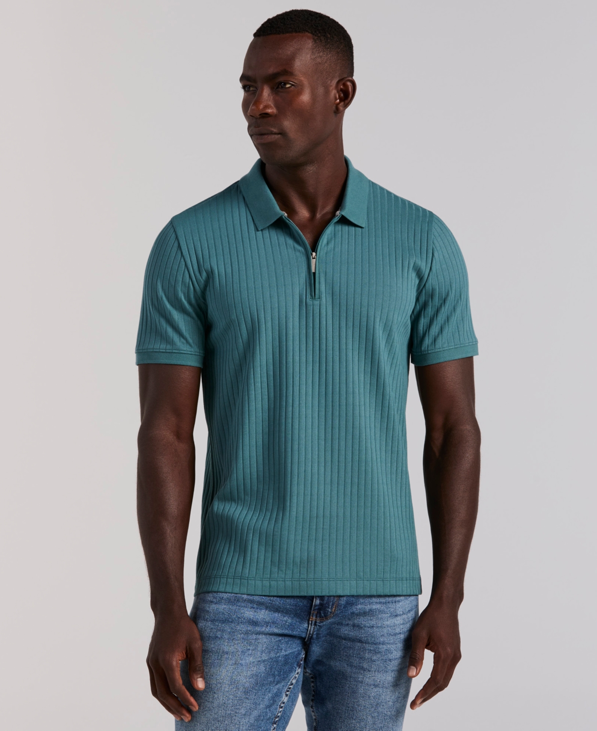 Click here for Perry Ellis Mens Slim-Fit Ribbed-Knit 1/4-Zip Polo... prices