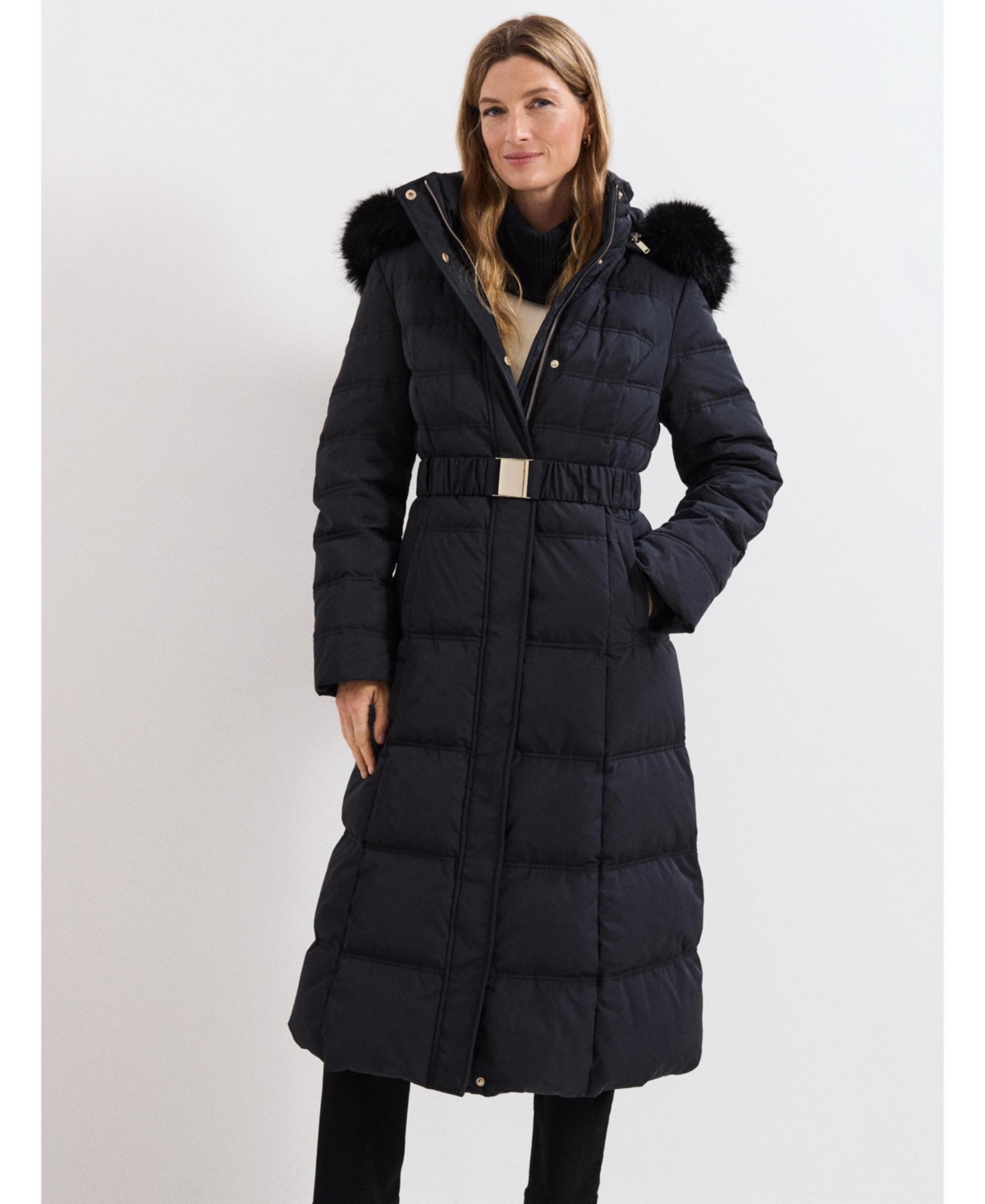 Click here for Phase Eight Womens Long Fur Hood Puffer - Black prices