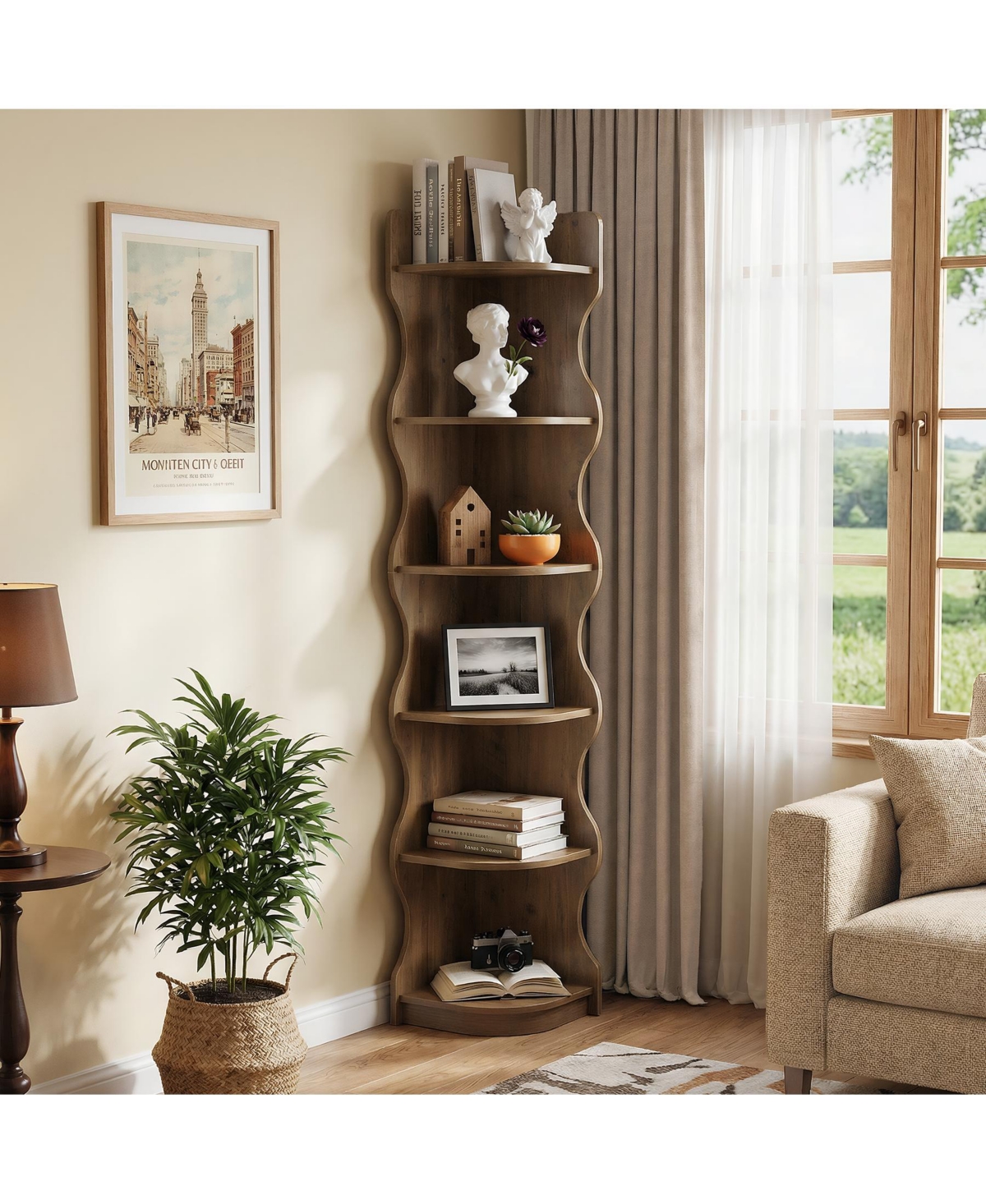 Click here for Tribesigns Modern 6-Tier Corner Shelf  71 Wavy Wal... prices
