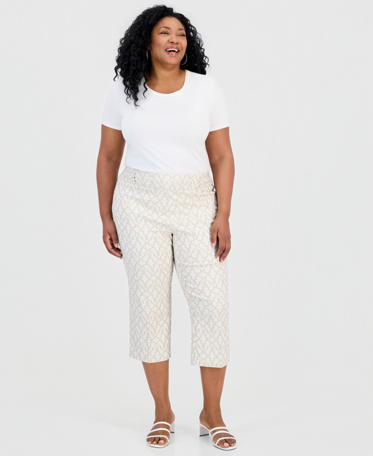 Click here for Jm Collection Plus Size Jacquard Rivet Capri Pants... prices