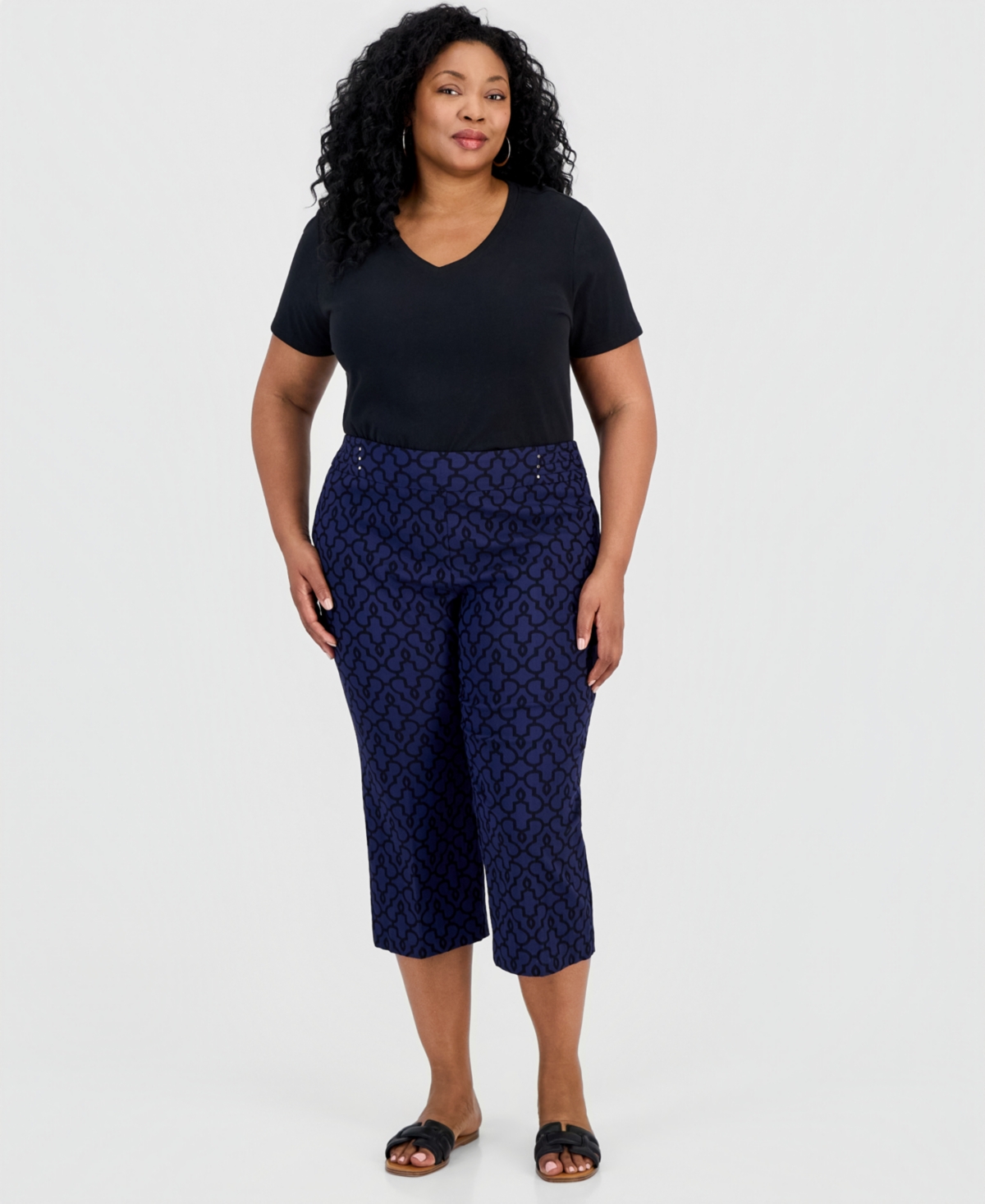 Click here for Jm Collection Plus Size Jacquard Rivet Capri Pants... prices