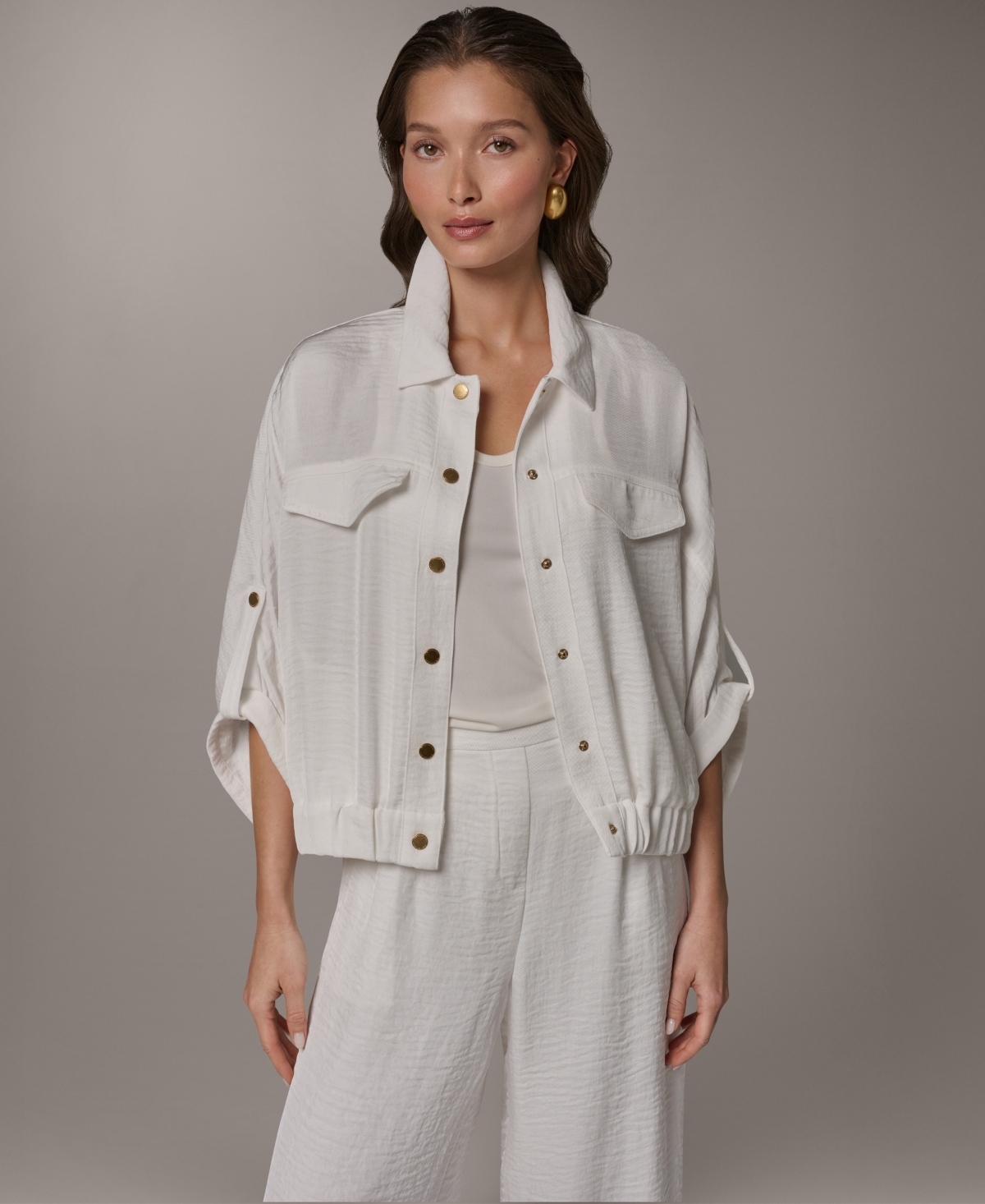 Click here for Donna Karan New York Womens Collared Neck Buton-Fr... prices