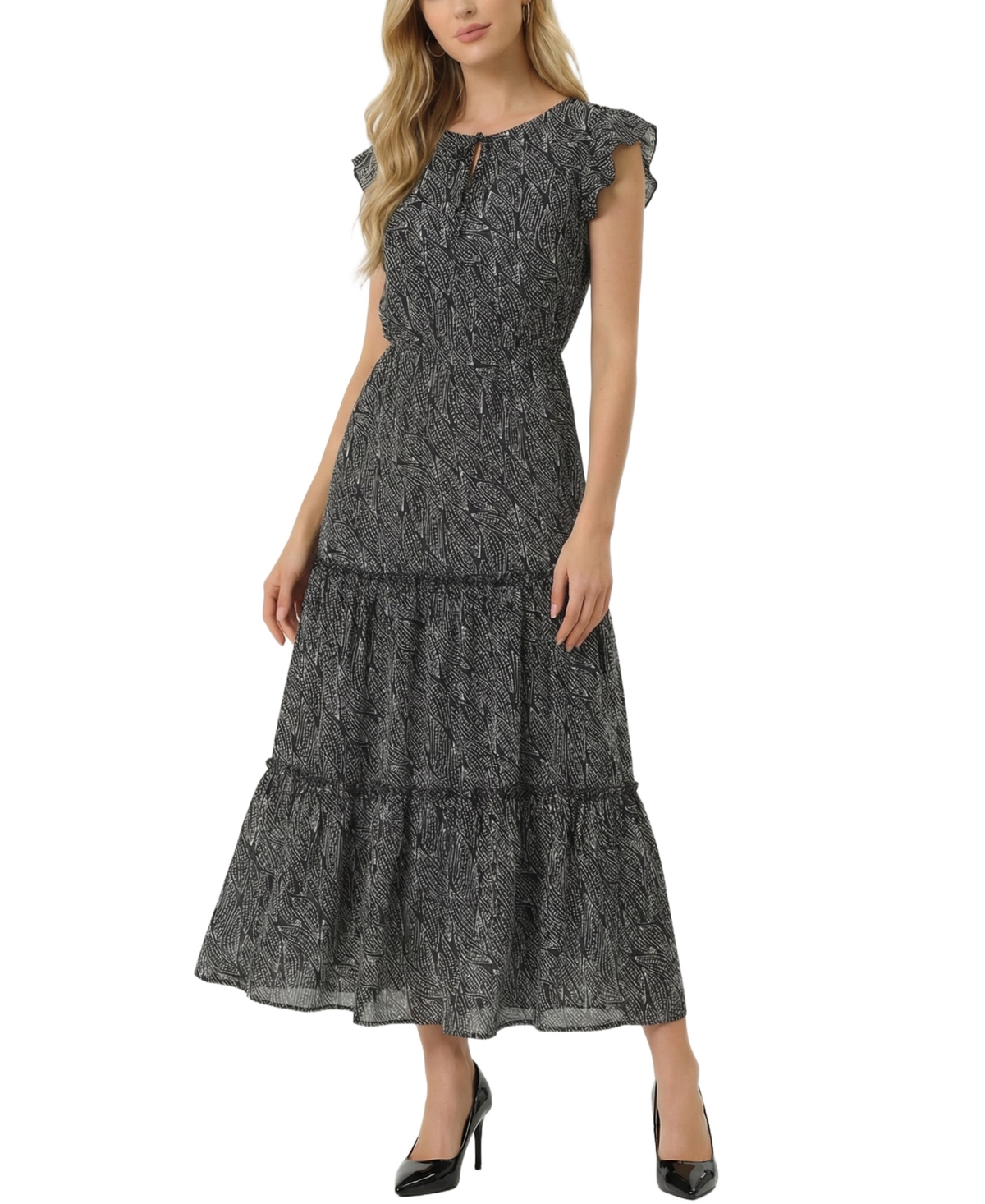 Click here for Ny Collection Womens Flutter-Sleeve Tiered Dress -... prices