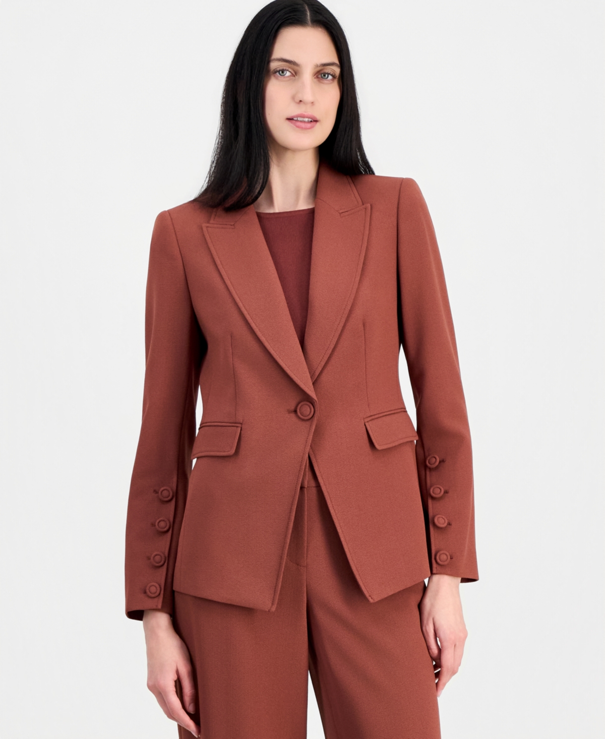 Click here for Tahari Asl Womens One-Button Peak-Lapel Blazer - B... prices