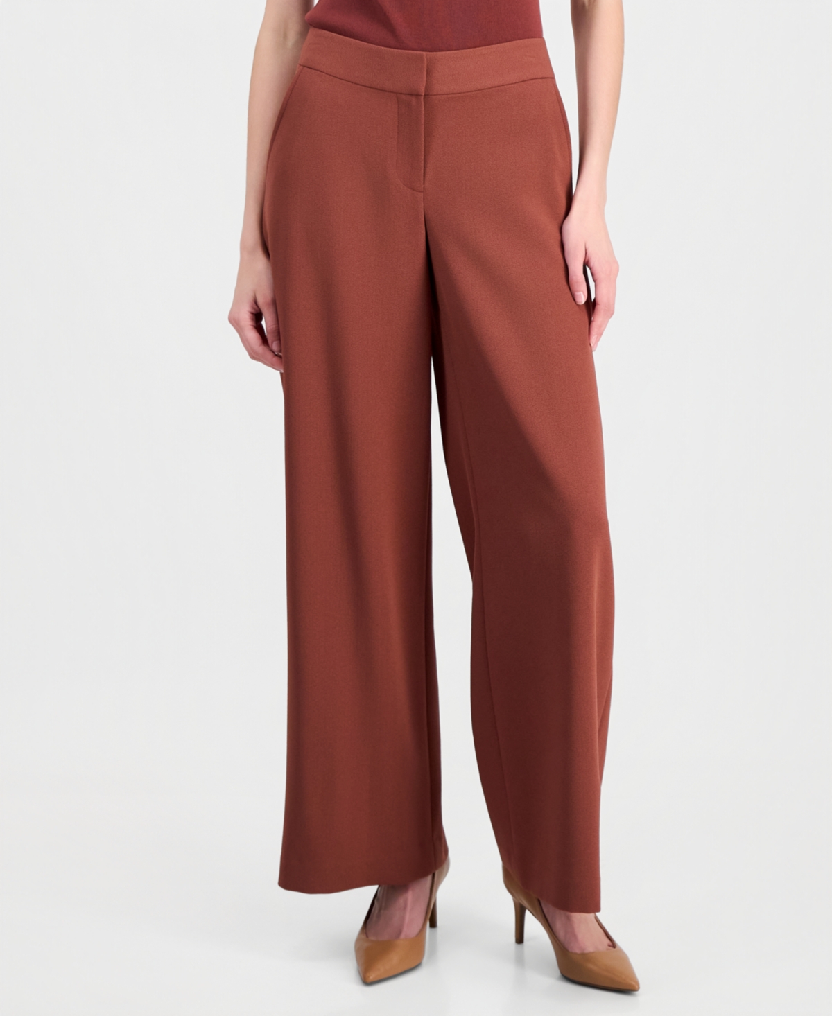 Tahari Asl Womens Mid-Rise Wide Leg Pants - Burnt Sienna