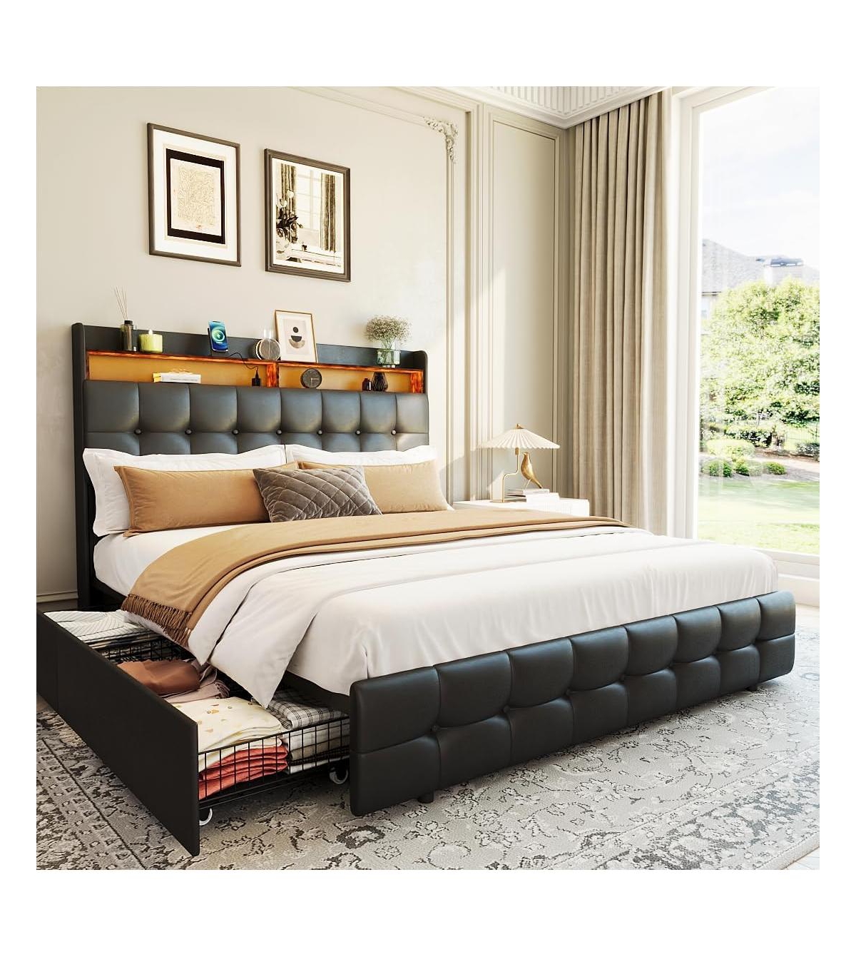 Click here for gaomon Bed Frame Full with Headboard and 2 Storage... prices