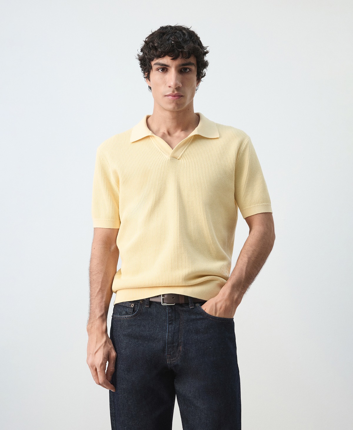 Click here for Mango Mens Cotton Knitted Structure Polo Shirt - P... prices