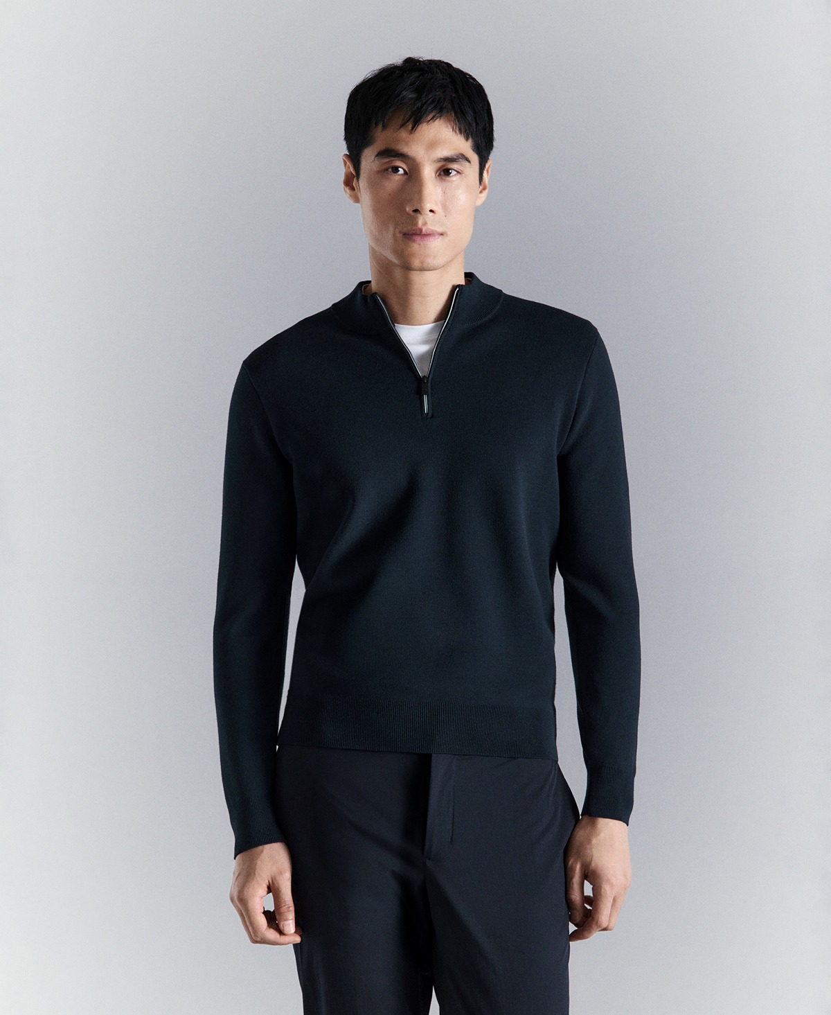 Click here for Mango Mens Comfort Stretch Zip-Up Sweater - Navy prices