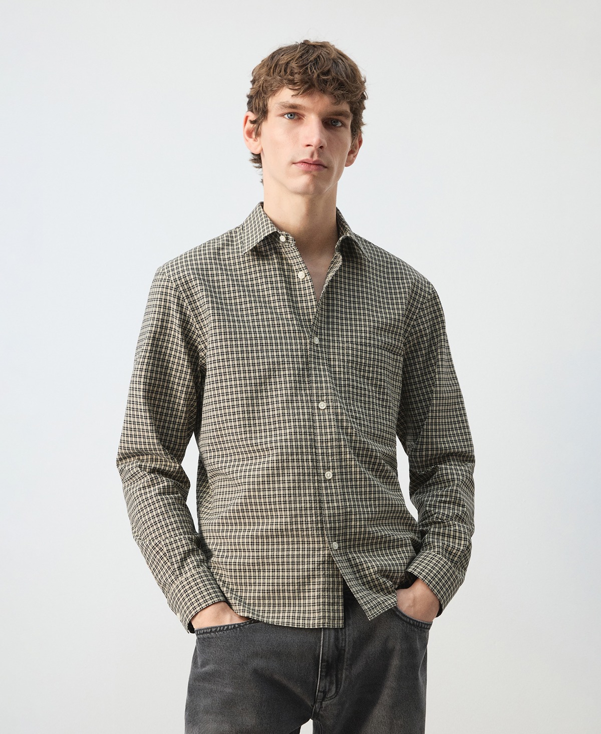 Click here for Mango Mens Regular-Fit Check Shirt - Beige prices