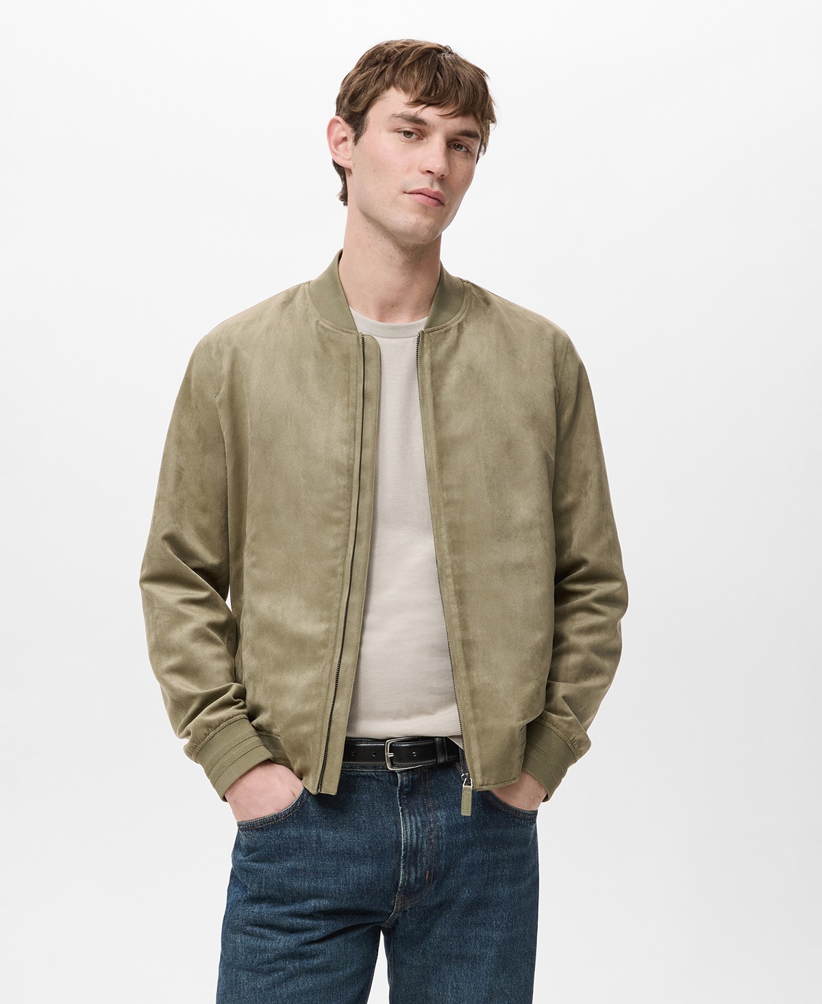 Click here for Mango Mens Suede-Effect Bomber Jacket - Khaki prices