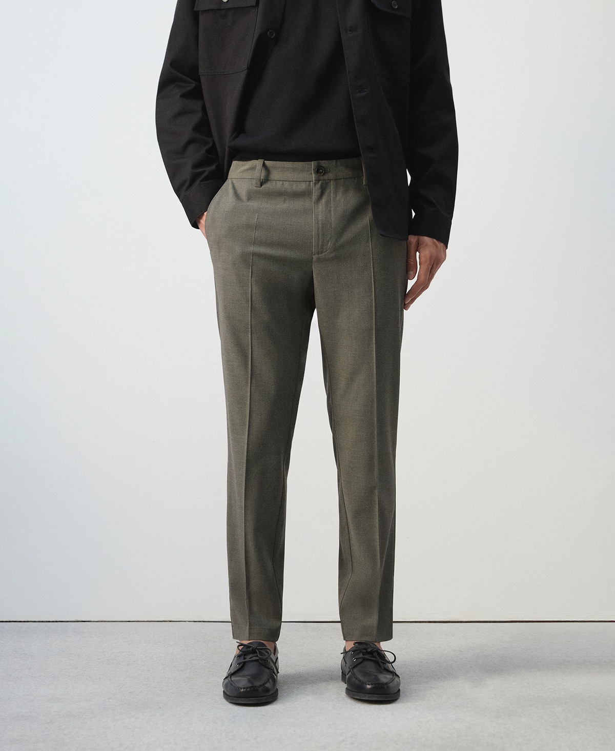 Click here for Mango Mens Slim-Fit Cropped Pants - Olive Green prices