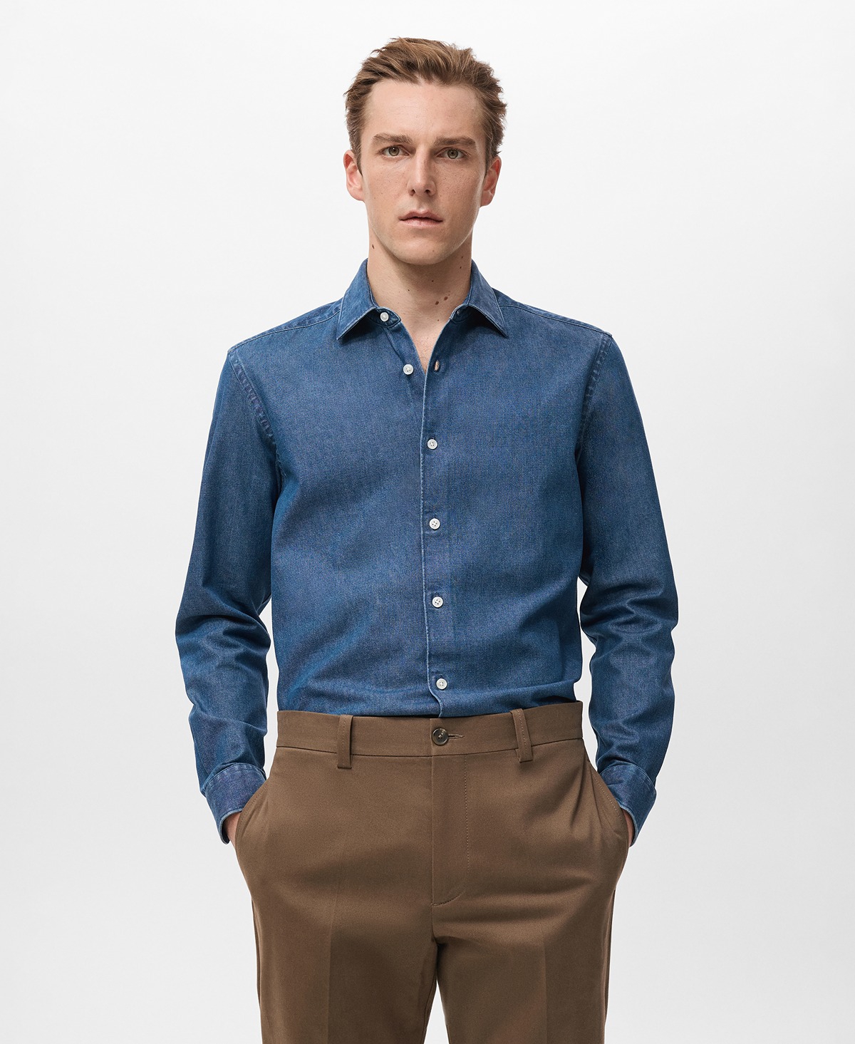 Click here for Mango Mens Cotton Denim Shirt - Medium Blue prices