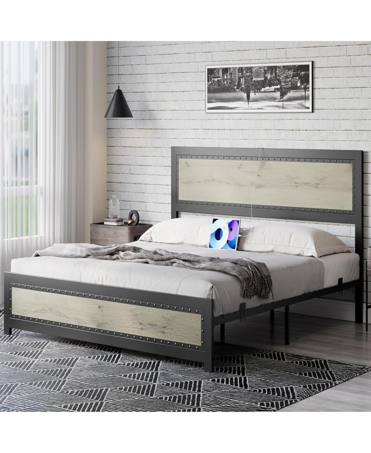 Click here for gaomon Bed Frame with Wood Rivet Headboard and Foo... prices