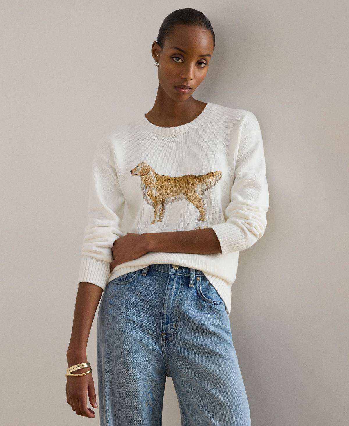 Click here for Lauren Ralph Lauren Womens Cotton Dog Sweater - Wh... prices