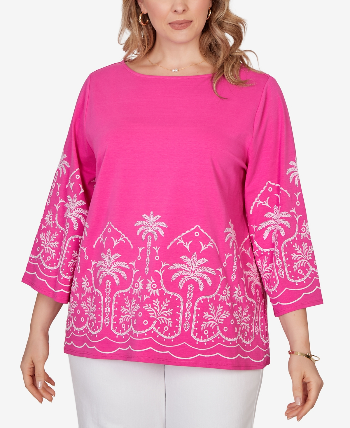 Click here for Ruby Rd. Plus Size Palm Tree Embroidered Knit Top... prices