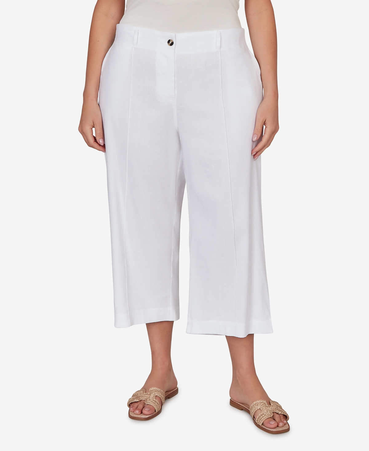 Click here for Ruby Rd. Plus Size Stretch Linen Wide-Leg Fly-Fron... prices