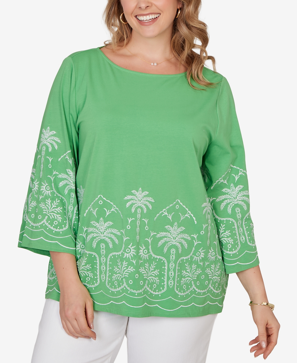 Click here for Ruby Rd. Plus Size Palm Tree Embroidered Knit Top... prices