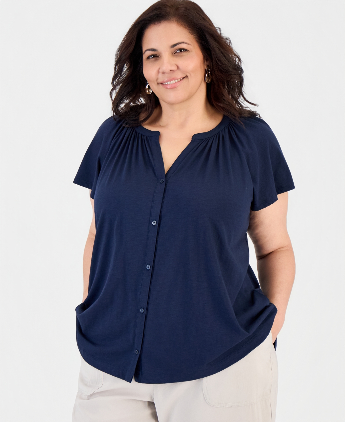 Click here for Style & Co Plus Size Flutter-Sleeve Top  Exclusive... prices