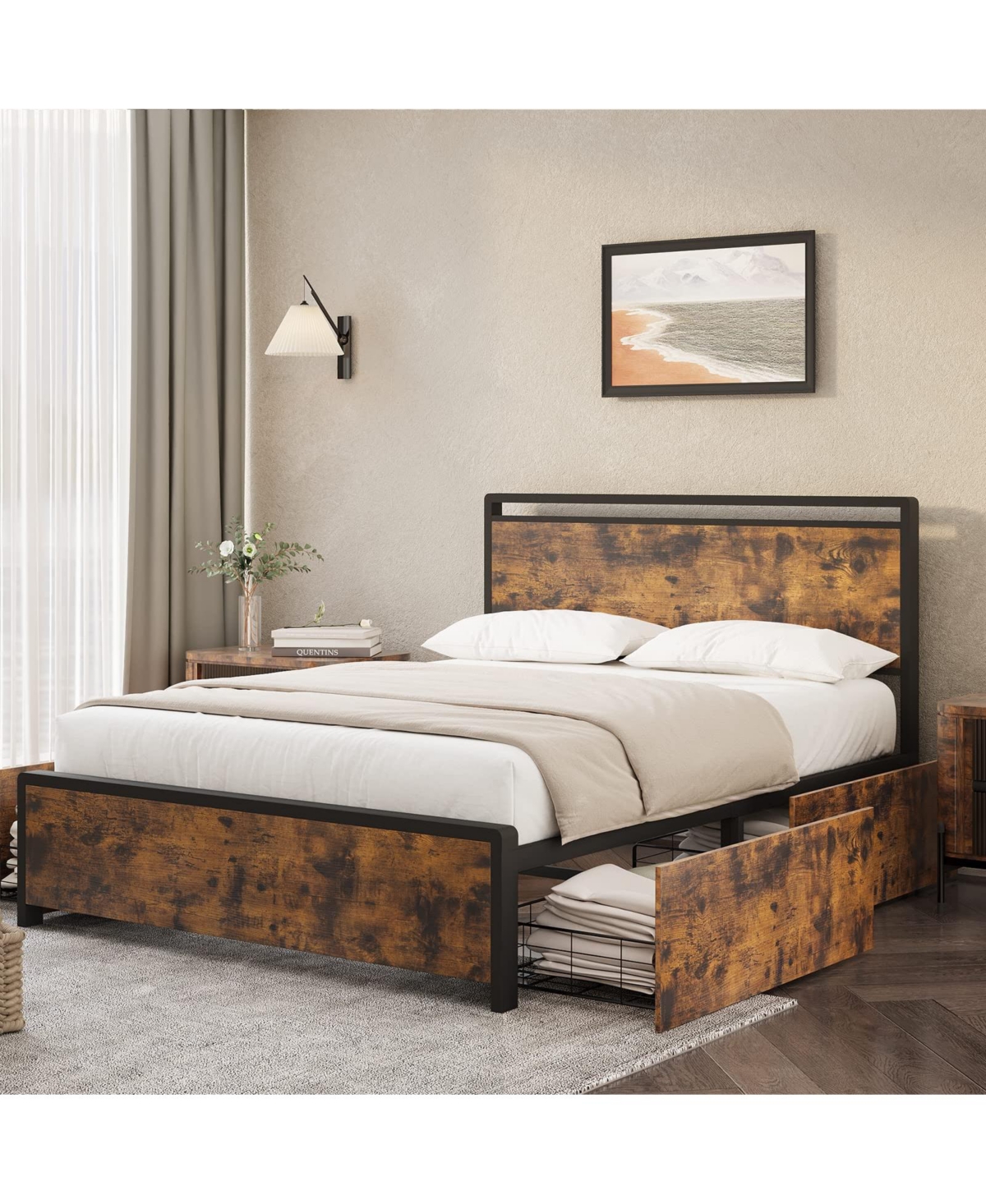 Click here for gaomon Bed Frame with 4 Storage Drawers and Headbo... prices