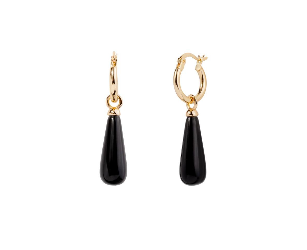 Click here for Little Sky Stone Belle Black Obsidian Hoops - Blac... prices