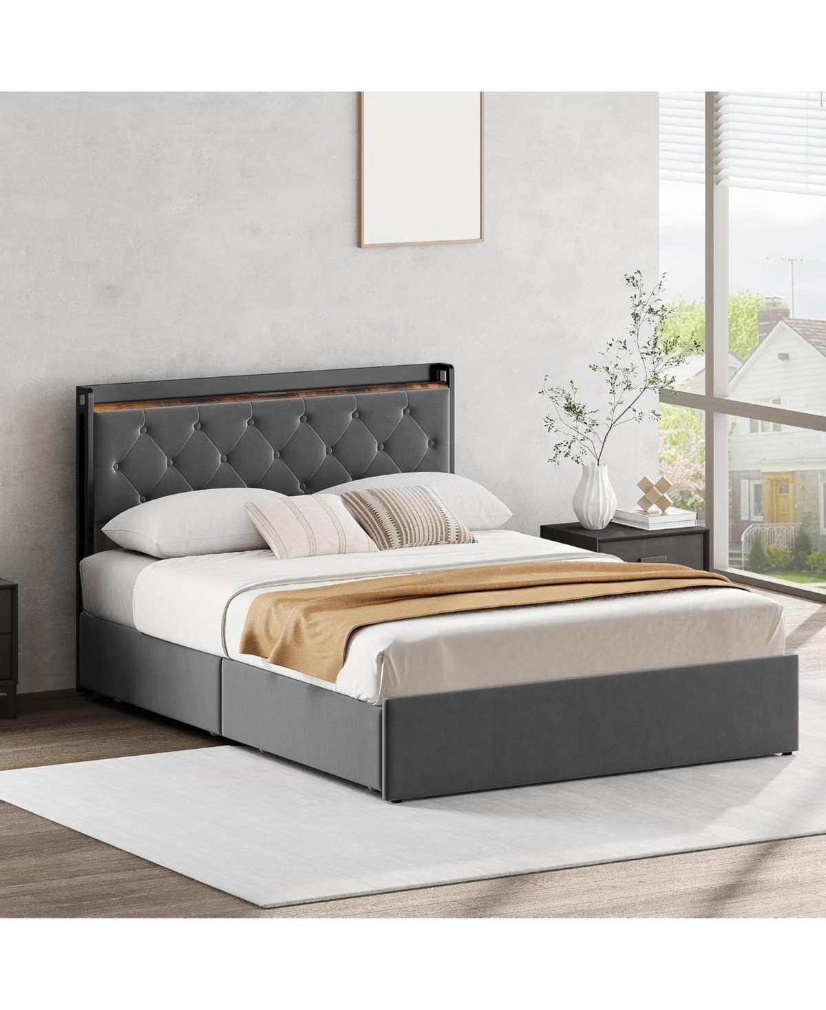 Click here for gaomon Velvet Headboard Storage Bed Frame - 4 Draw... prices