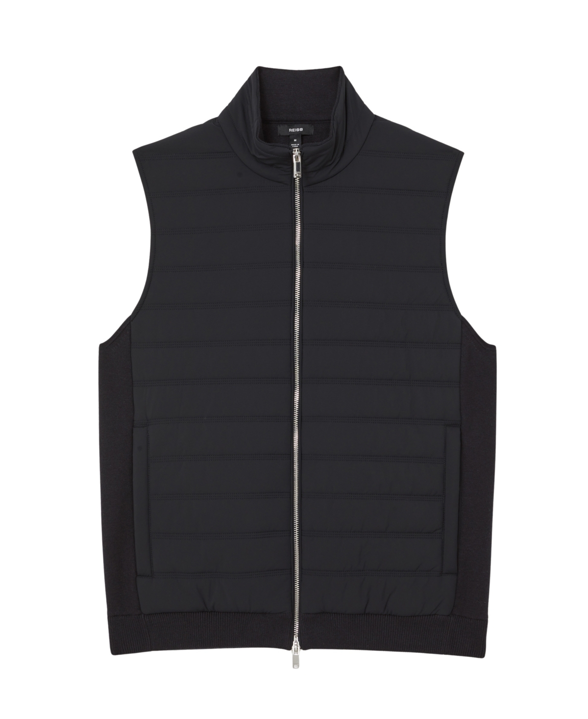Click here for Reiss Mens Funnel-Neck Quilted Knit Gilet - Navy prices