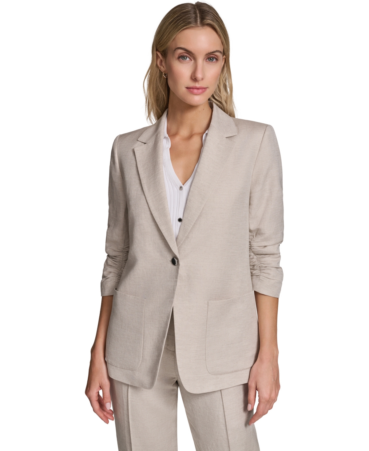 Click here for Calvin Klein Petite Notch Collar Jacket - Flax prices