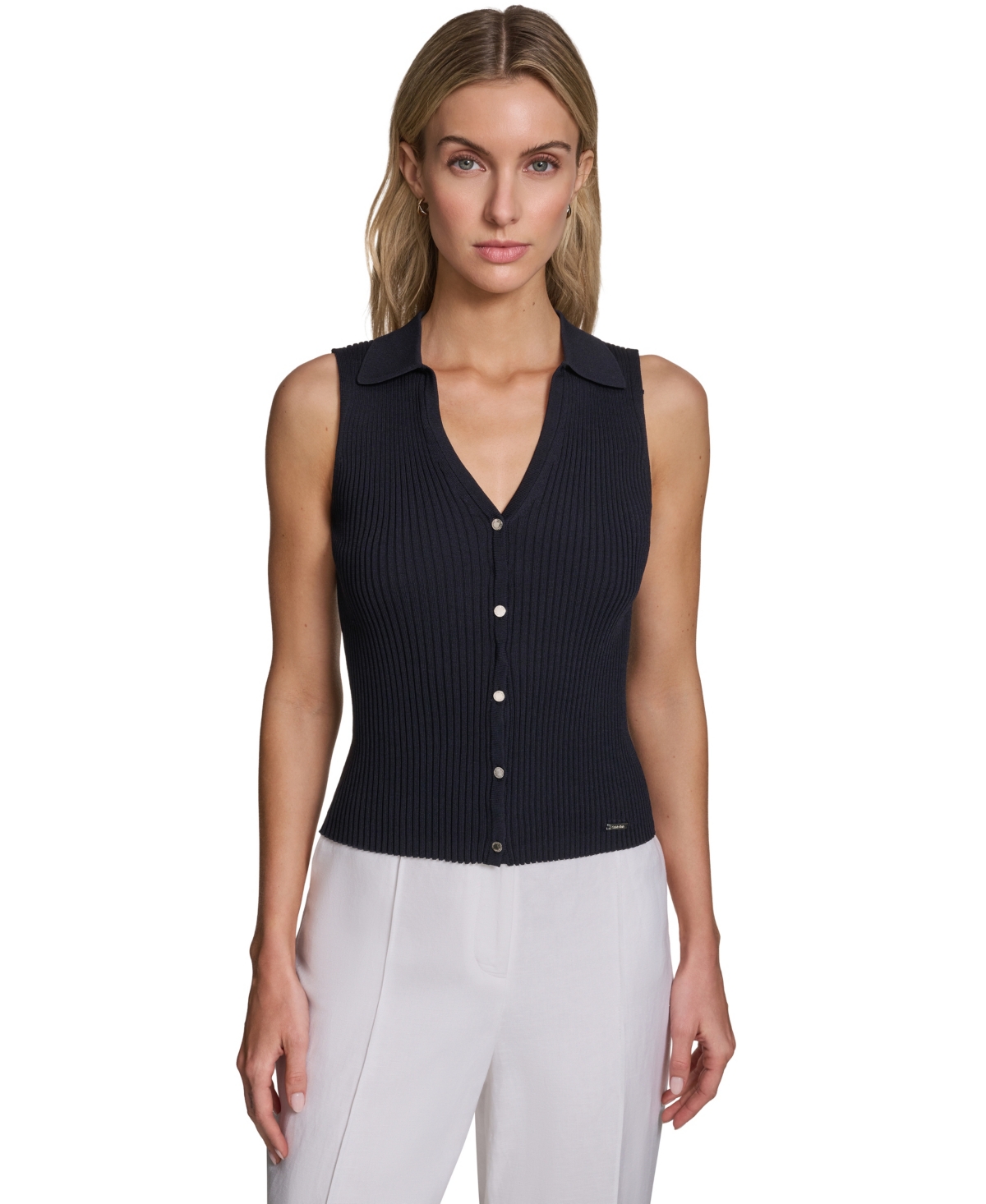 Click here for Calvin Klein Womens Sleeveless Button-Front Collar... prices