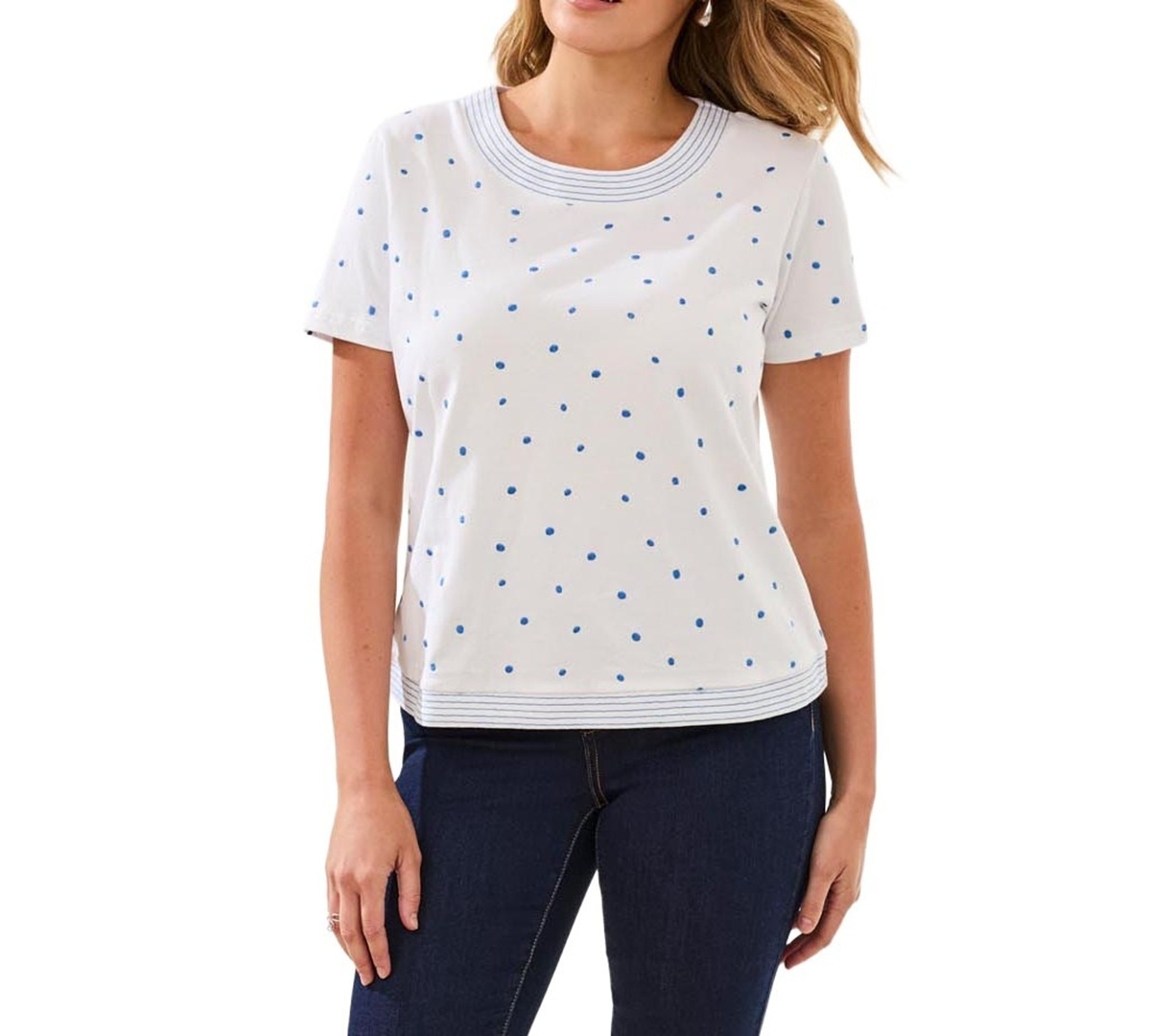 Click here for Tribal Womens Embroidered Polka Dot 3/4-Sleeve Top... prices