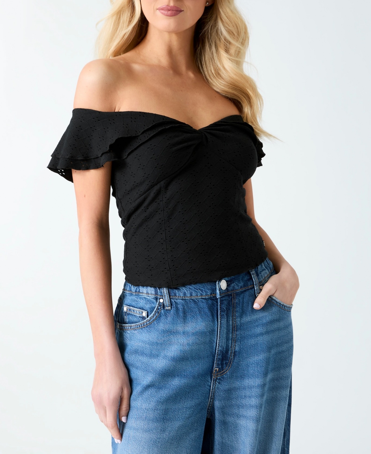 Click here for Guess Womens Off-The-Shoulder Teodolinda Top - Jet... prices