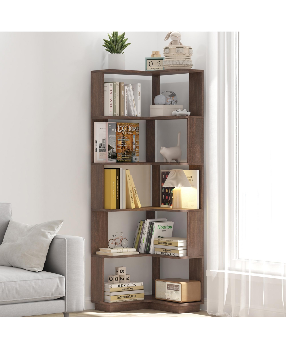 Click here for Rainsken 5 Tier L-Shaped Corner Bookshelf  Wooden... prices