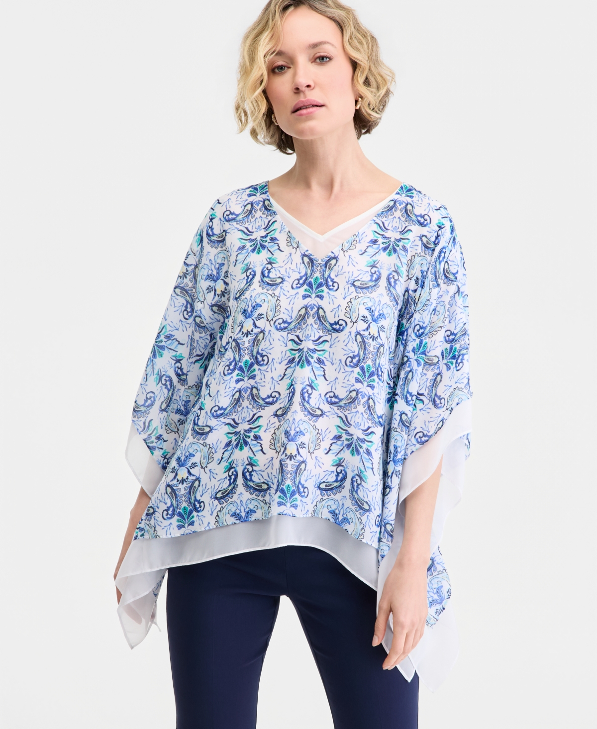 Click here for Jm Collection Womens Printed Layered Poncho Top  M... prices