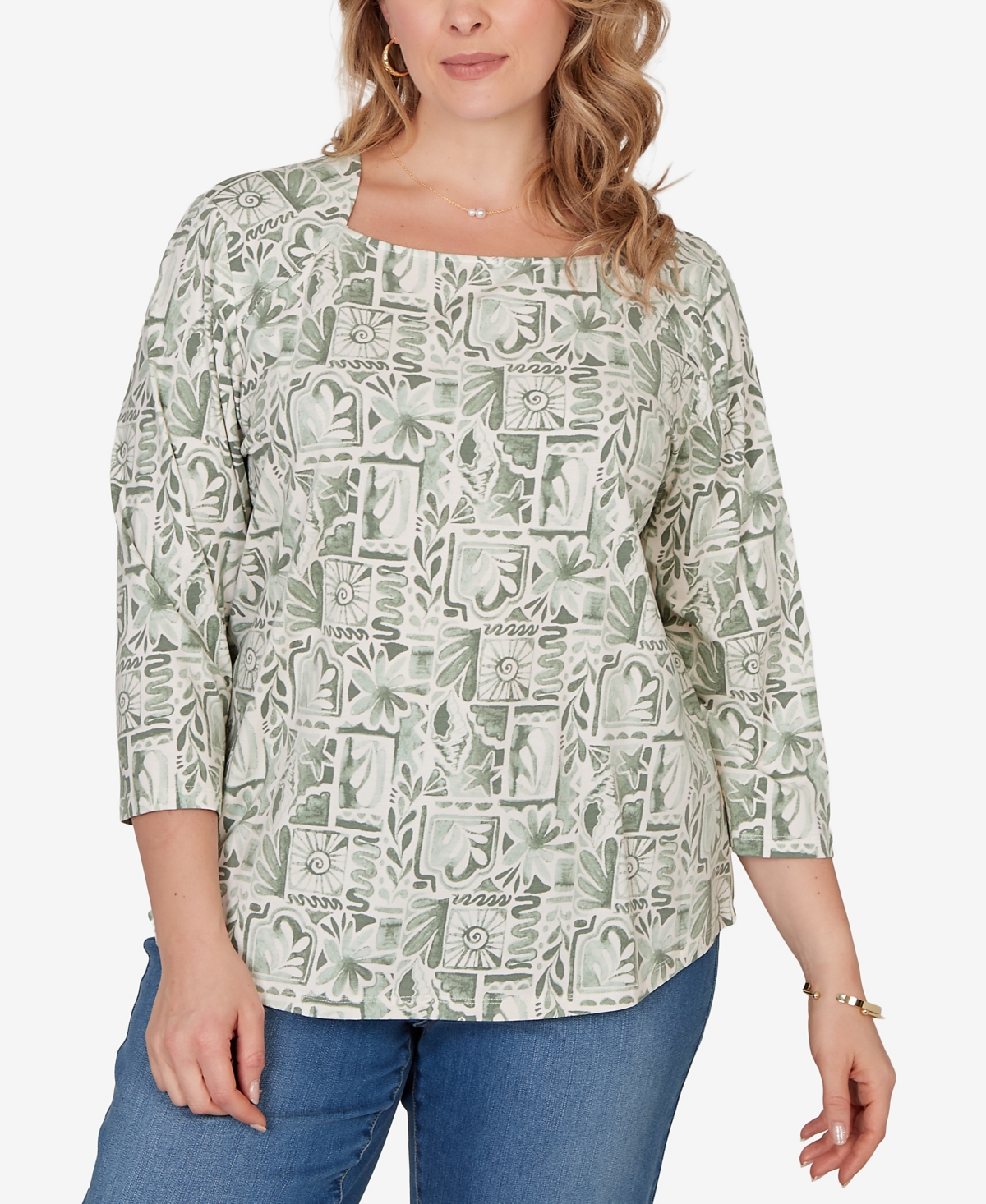 Click here for Ruby Rd. Plus Size Seashell Patchwork Knit Top - P... prices