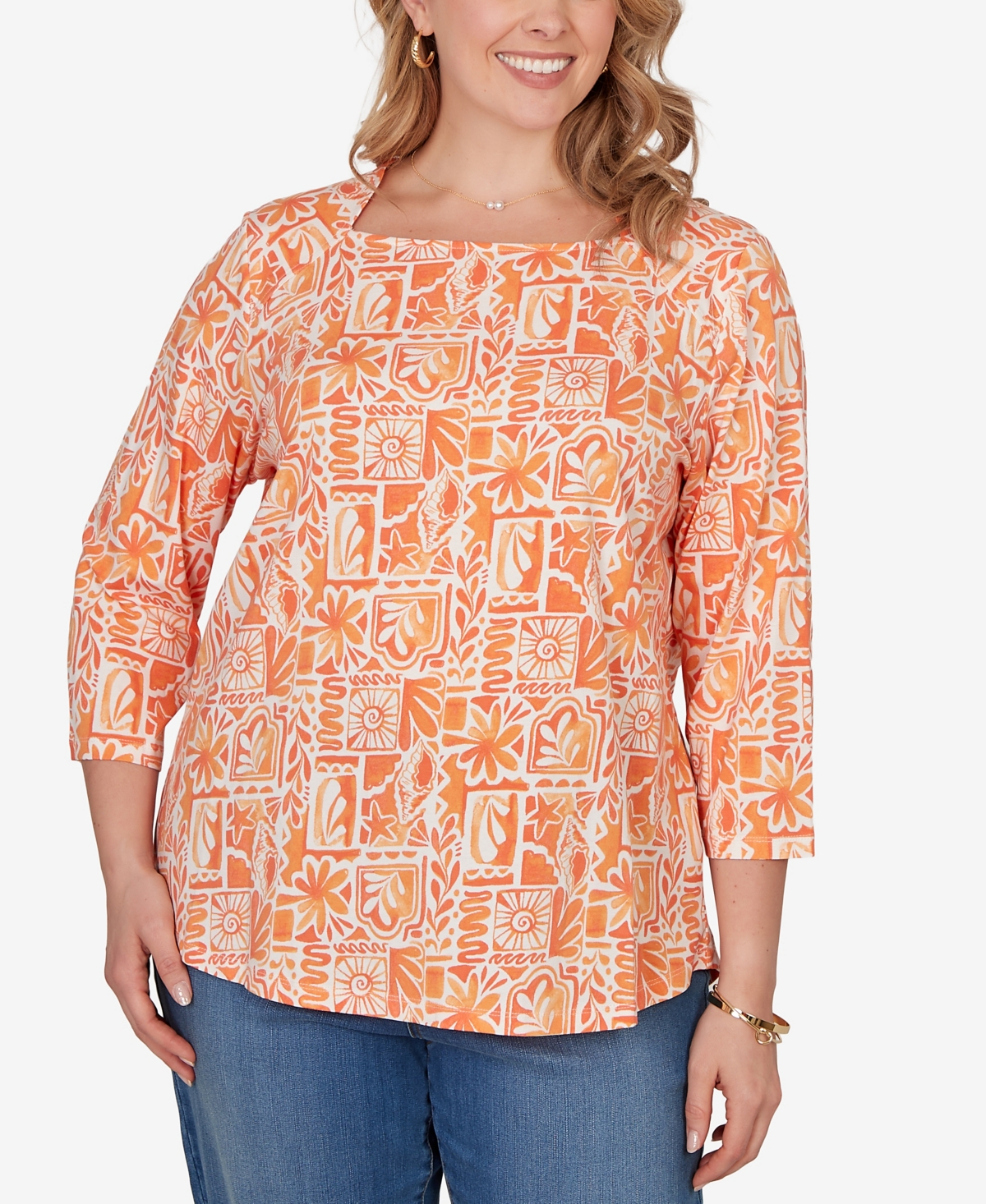 Click here for Ruby Rd. Plus Size Seashell Patchwork Knit Top - M... prices