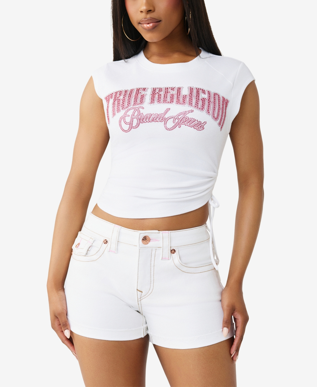 Click here for True Religion Womens Crystal Side Ruch Baby Top -... prices