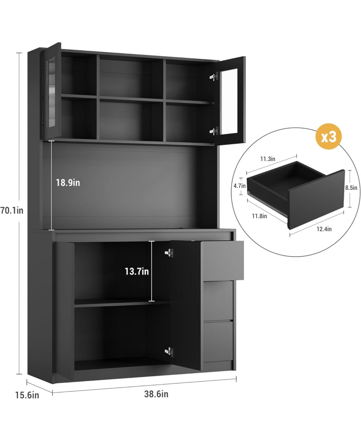 Click here for gaomon 71 Inch Tall Black Kitchen Pantry Cabinet w... prices