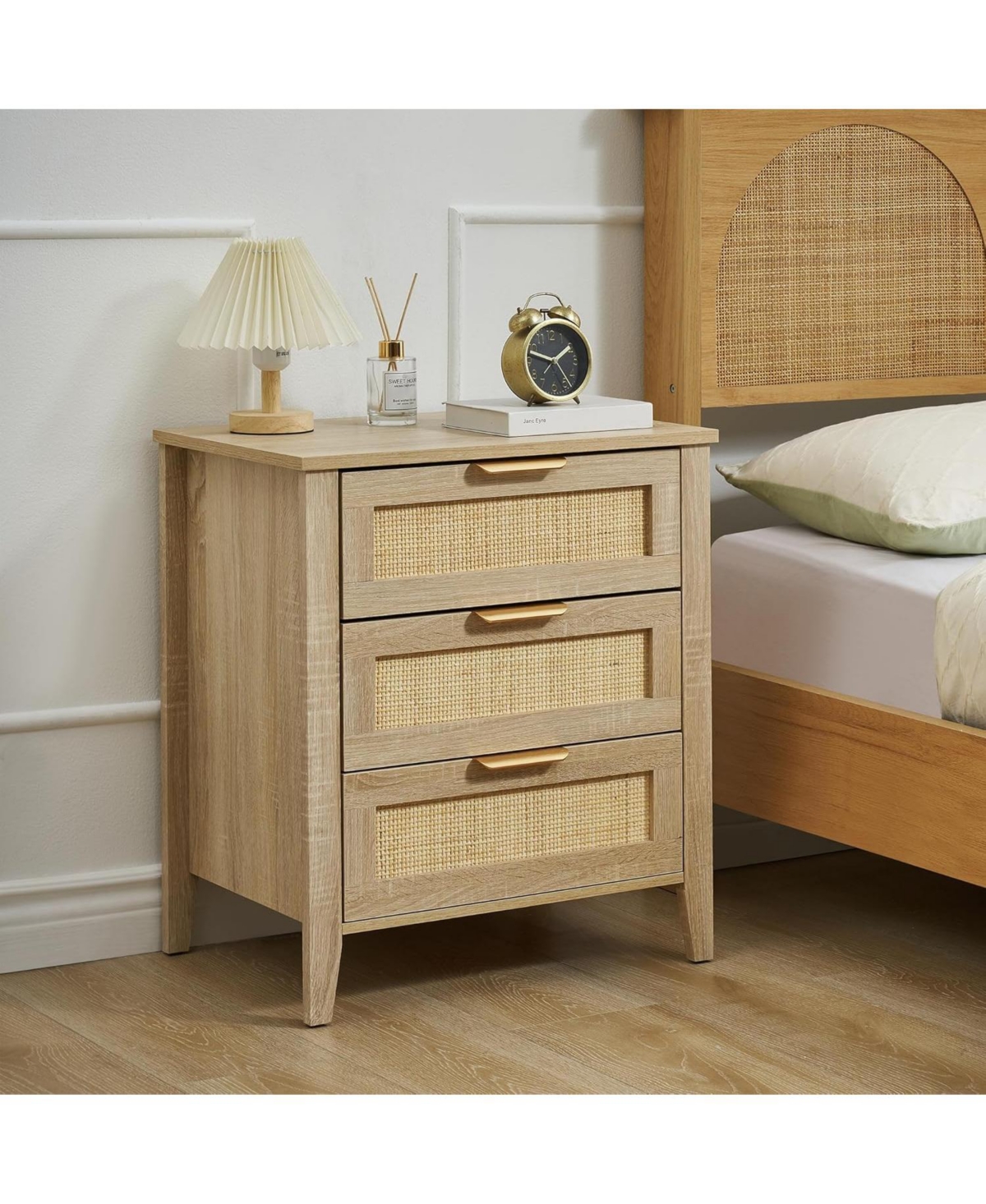 Click here for gaomon rattan nightstand with 3 drawers and a stor... prices