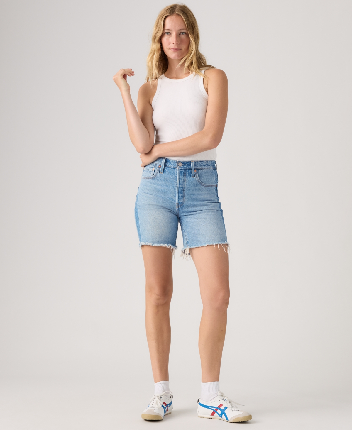 Click here for Levis 501 Mid-Thigh High Rise Straight Fit Denim S... prices