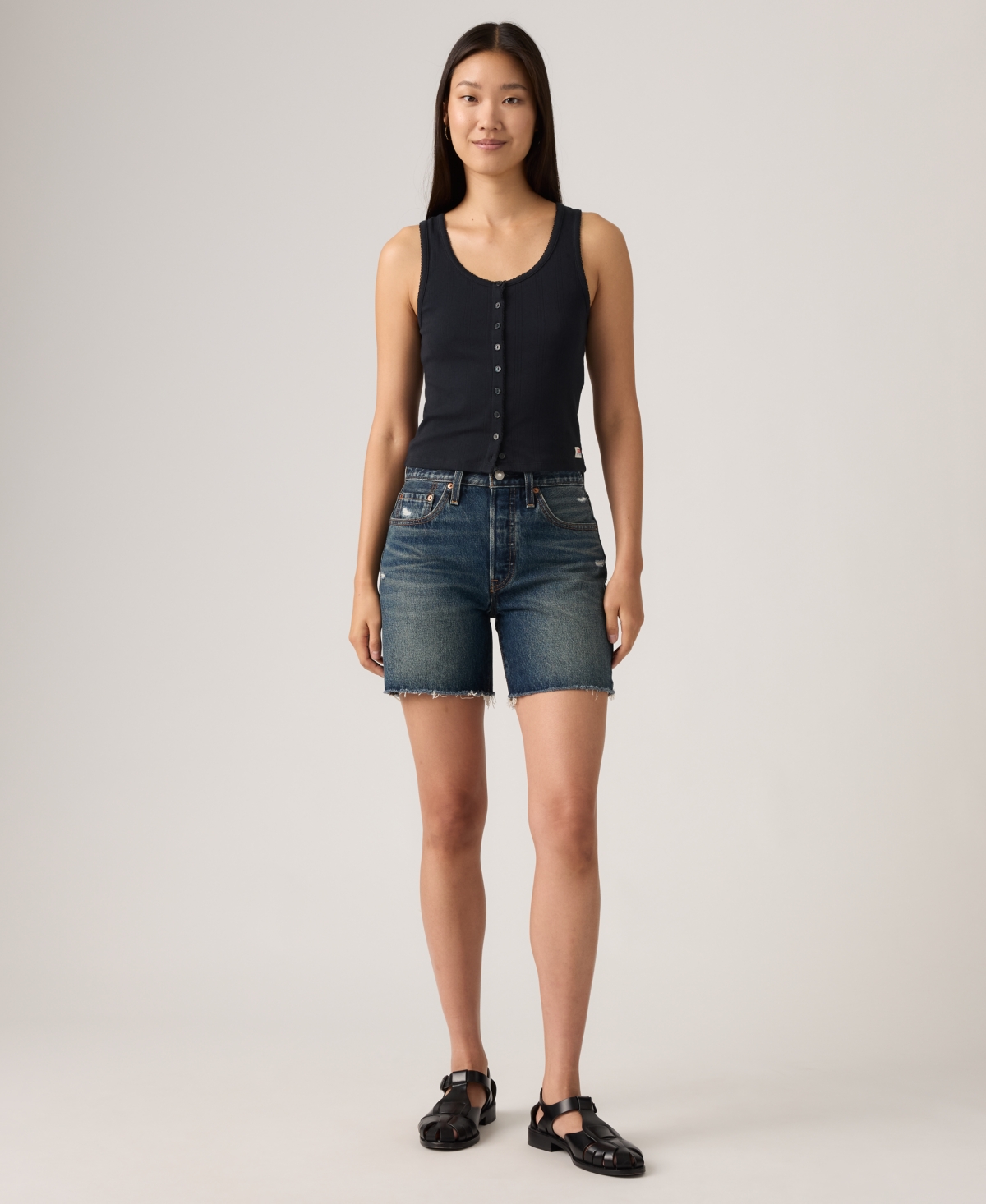 Click here for Levis 501 Mid-Thigh High Rise Straight Fit Denim S... prices