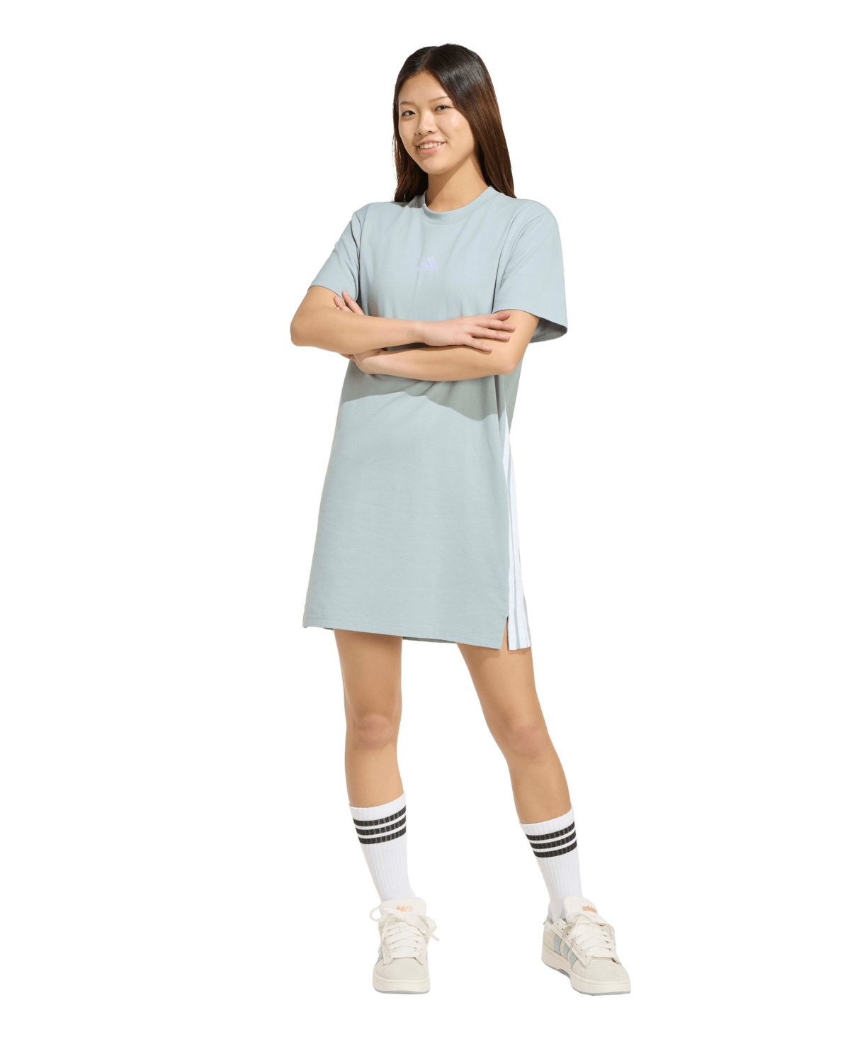 Click here for adidas Womens 3-Stripes Crewneck T-Shirt Dress - W... prices